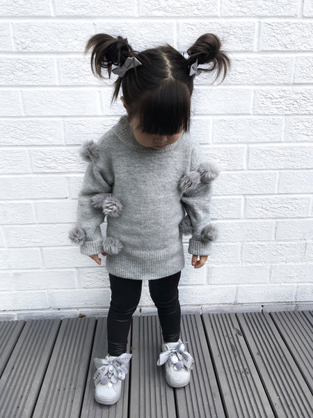 Grey pom pom jumper - CHILD – Mini Twinni