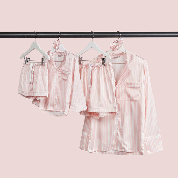 BABY PINK & WHITE stripe satin pyjamas - CHILD – Mini Twinni
