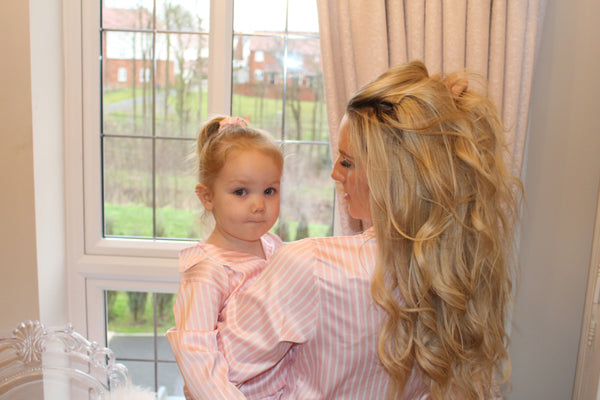 BABY PINK & WHITE stripe satin pyjamas - CHILD – Mini Twinni