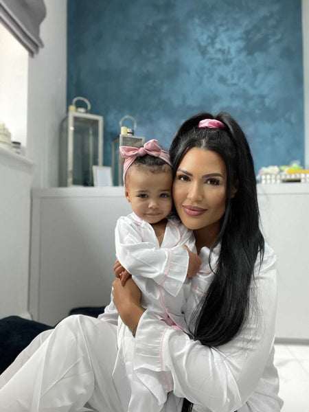 WHITE & PINK satin pyjamas - ADULT – Mini Twinni